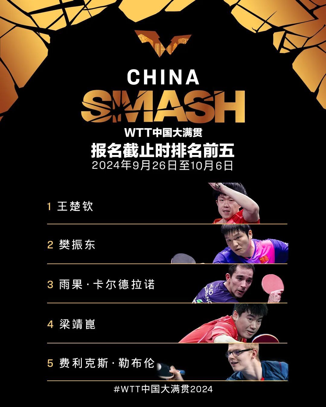 WTT中国大满贯首批参赛名单公布_北京时间